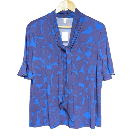 Cato | Tops | Cato Tie Neck Blouse Blue Purple Abstract Floral Patten ...